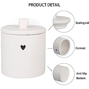 Heagoale 2 Pack Qtip Holder Dispenser Ceramic Apothecary Jars with Lids Set Cute Bathroom Decor Storage Containers for Cotton Ball, Cotton Swab, Cotton Pad, Floss, Cream