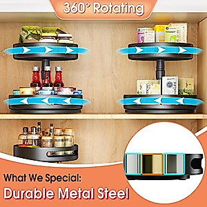 Lazy Susans Organizer 2 Tier Metal Steel, Turntable Height Adjustable, SAYZH Rotating Spice Racks for Pantry Cabinet Cupboard Table, 10 inch, Black