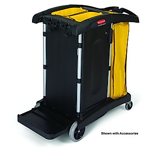 Rubbermaid Commercial Products High-Capacity Janitorial Cleaning Cart with Bins, Black, Zippered Vinyl Bag and Wheels, Transport Cleaning Supplies in School/Facility