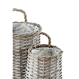 AuldHome Wall Hanging Baskets (Set of 2, Gray); Woven Wicker Rustic Farmhouse Gray Washed Door Baskets, Small and Medium Size