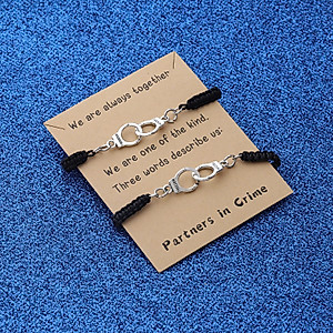 WUSUANED Partners In Crime Friendship Bracelets Handcuff Charms Friendship Symbol Jewelry For 2 Message Crad Gifts For Family Friends (Partner in crime bracelet set)