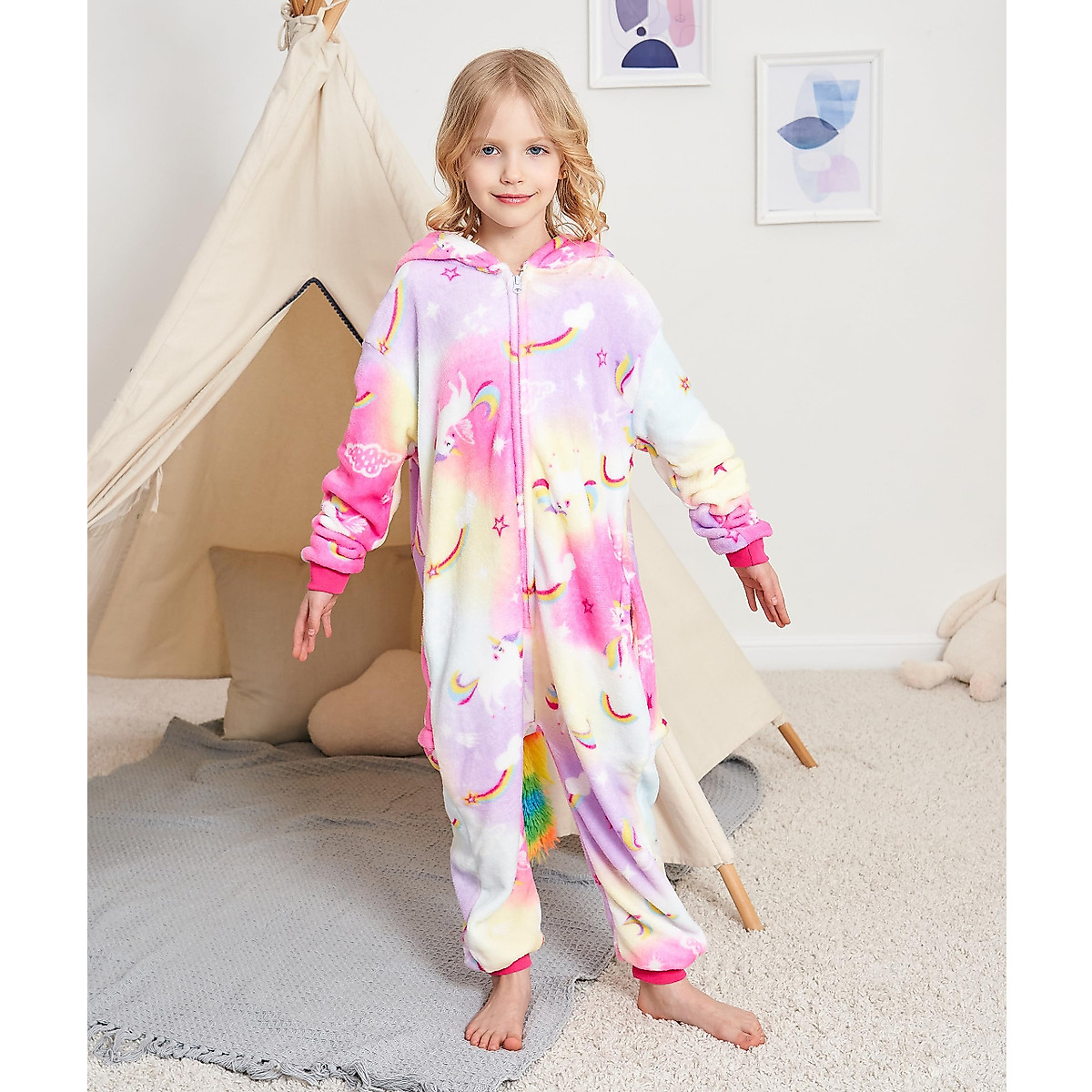 Cos Time kids Unicorn Onesie Animal One Piece Pajamas Halloween Costumes (Auspicious Cloud Flying Horse, 4T)