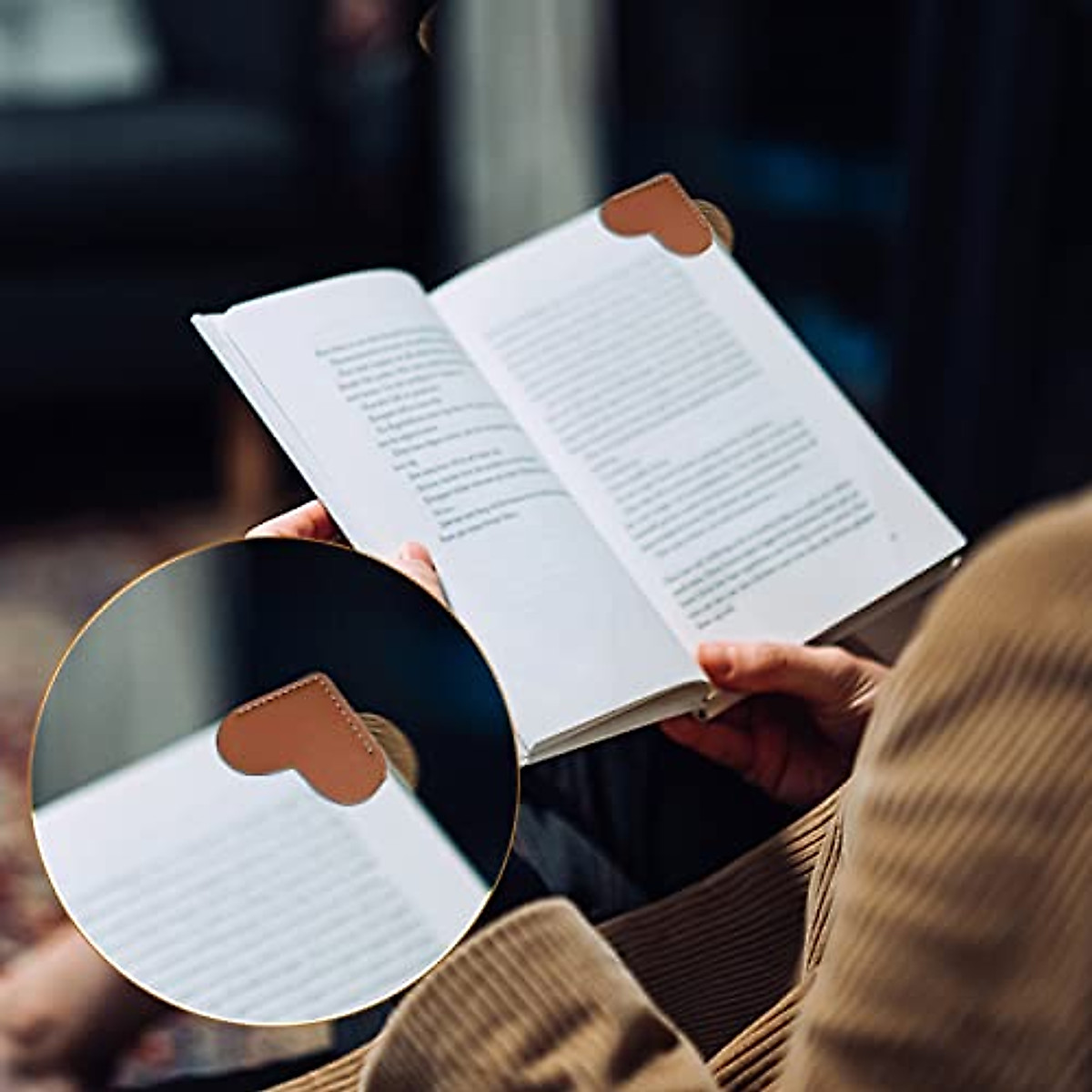 9 Pcs Leather Heart Bookmark, Heart Corner Page Book Marks, Bookmarks Accessories for Women, Kids, Reading Lover, Handmade Book Reading Gift for Book Lovers