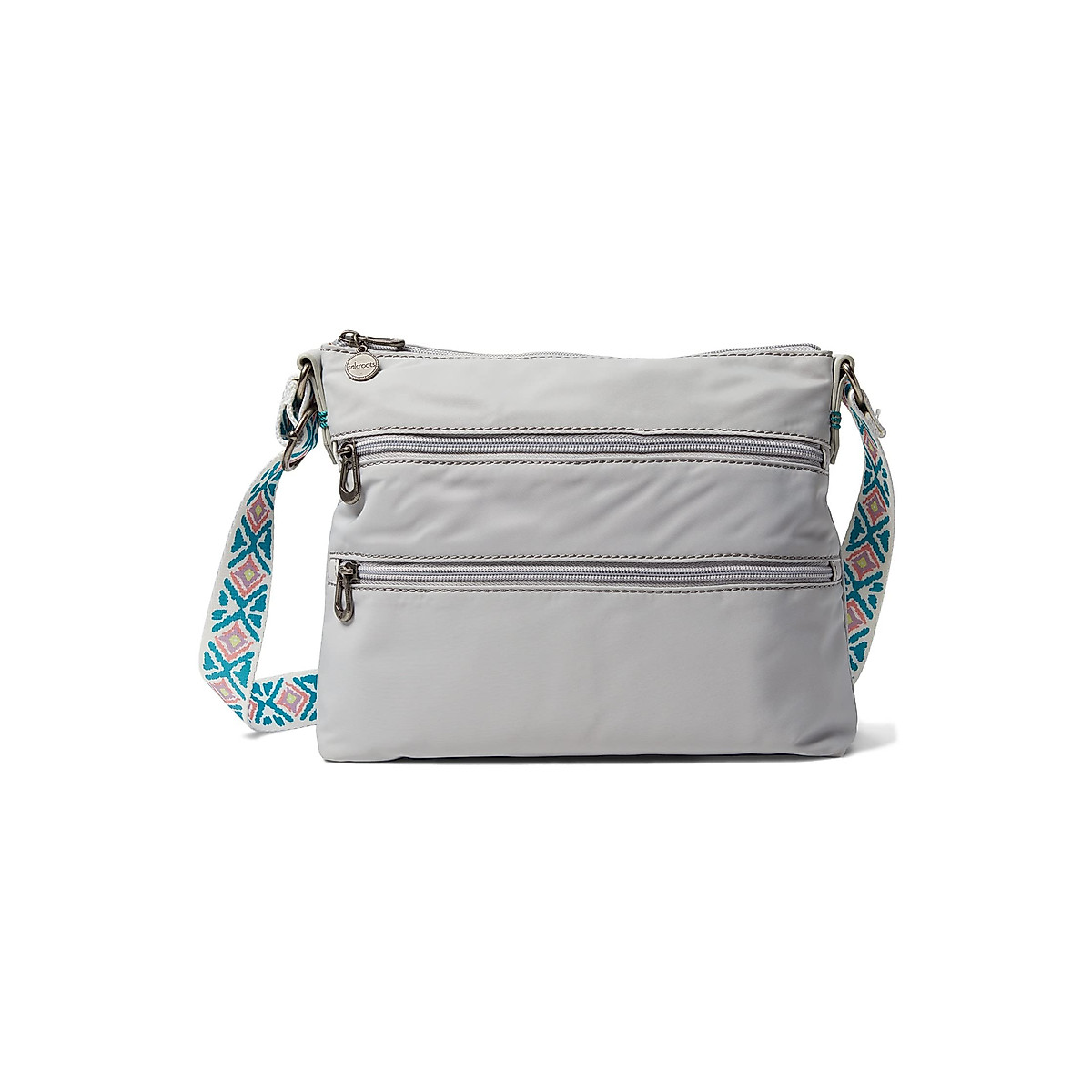 Sakroots Artist Circle Basic Crossbody in Eco Twill, Adjustable Crossbody Strap, Light Grey
