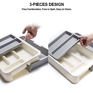 Yosoo Silverware Organizer, Expandable Adjustable Cutlery Storage Tray Compartment Tidy Drawer Utensil Organizer for Kitchen