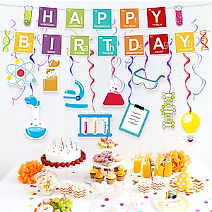 Science Happy Birthday Banner Backdrop Periodic Table Chemistry Theme Decorations Decor for School Science Laboratory Lab Science Classroom Boy Girl Kid Birthday Party Baby Shower Supplies Background