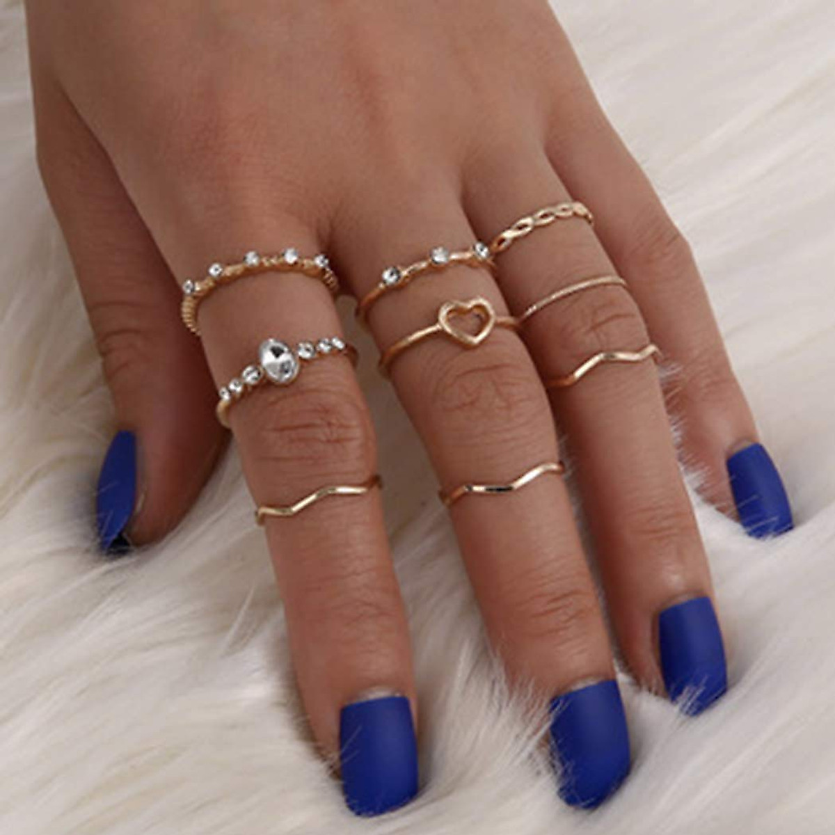 GRAEEN Knuckle Rings Index Finger Rings Hollow Love Rose Gold Ring Sets for Women (Pack of 9) (Style 1)