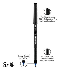 Uniball Onyx Rolling Ball Pen.7mm, Blue Ink, 12 Pack