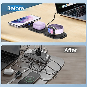 Pocket Wireless Charger for Samsung Android Phone, Fast Foldable Travel Wireless Charging Station Stand Compatible for Samsung Galaxy Watch/Buds Pro/for Samsung S24/S23 Ultra/S22/Z Flip 4/3 Fold 4/3