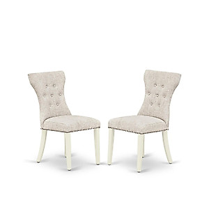 East West Furniture BOGA3-WHI-35 3 Piece Dining Table Set for Small Spaces Contains a Round Kitchen Table and 2 Doeskin Linen Fabric Parson Dining Chairs, 42x42 Inch, Linen White