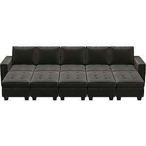 Belffin Velvet Modular Sectional Sofa Oversized 10-seat Sectional Sleeper Sofa Modular with Storage Ottoman Convertible Sectional Couch Bed with Reversible Chaise Grey