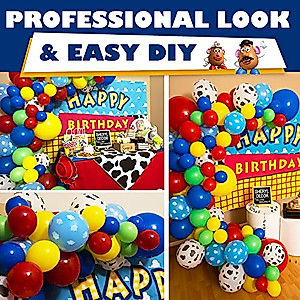 100pcs, EASY DIY – Toy Story Balloons Garland Kit & Arch for Toy Story Birthday Party and Baby Shower Decorations – Toy Story Balloons with Cow and Cloud Pattern for Toy Story Party Décor & Theme