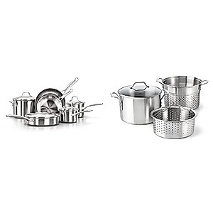 Calphalon 10-Piece Pots and Pans Set, Stainless Steel Kitchen Cookware with Stay-Cool Handles and Pour Spouts, Dishwasher Safe, Silver & Classic Stainless Steel 8 quart Stock Pot