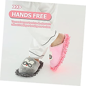 ULTECHNOVO 3 Pairs Mop Slippers Microfiber Mop Sock Slippers Floor Cleaner Mop Floor Mop Slippers Plush Mop Slippers Mops for Floor Cleaning Chenille Grey Cartoon Mopping Slipper Washable Rag