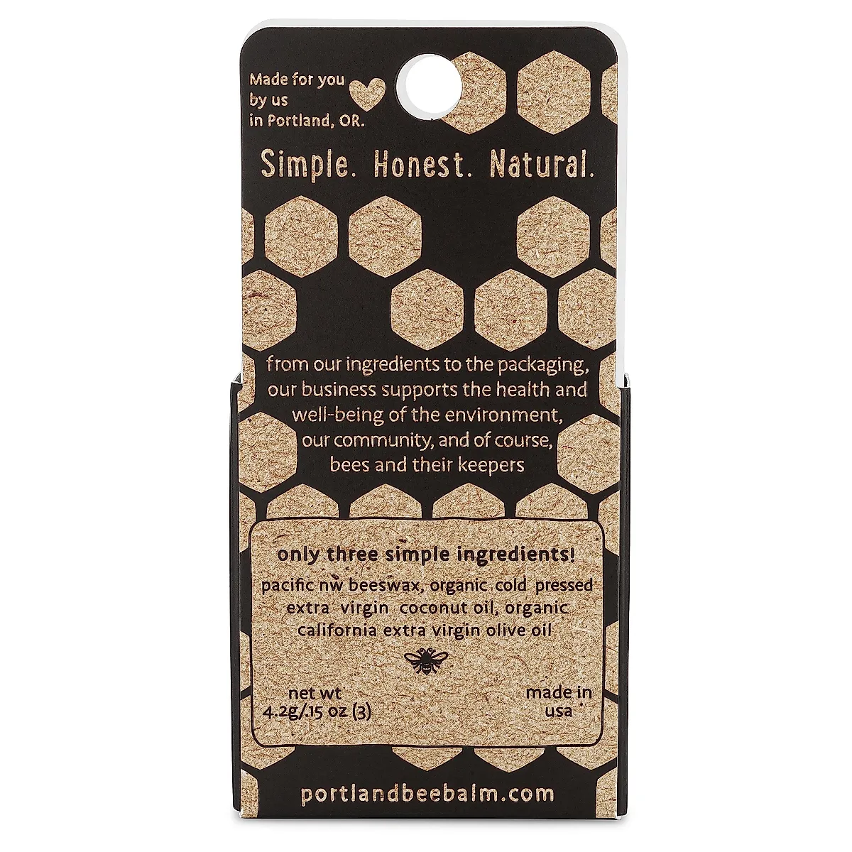 Portland Bee Balm All Natural Handmade Beeswax Based Lip Balm, Unscented 3 Count