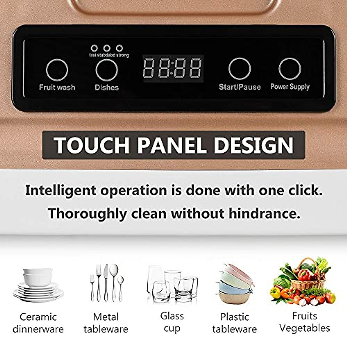 HAIMIM Portable Countertop Dishwasher,4 Washing Programs, Air-Dry Function and LED Light for Small Apartments, Dorms and RVs (Golden)