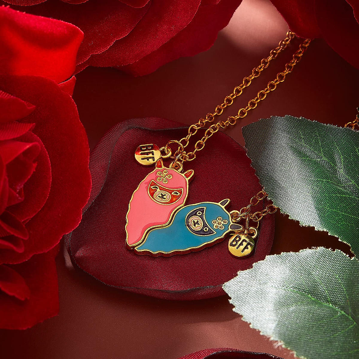 2 Pieces Half Heart Bff Necklace Friendship Necklace for Women Men Friends Birthday Gifts(Sheep Style)