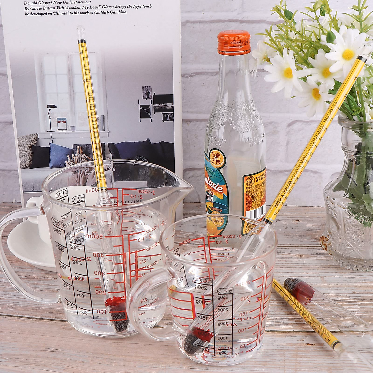 6 Pcs Alcohol Hydrometer 0-200 Proof and Tralle Hydrometer Alcohol Digital Accurate Alcohol Proof Tester for Liquor Wine Brew Beer and Distilling Moonshine Alcoholmeter
