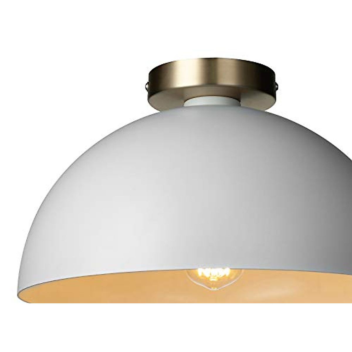 Globe Electric 61020 Monica 1-Light Semi-Flush Mount, Matte White, Matte Gold Accent Canopy, Bulb Included