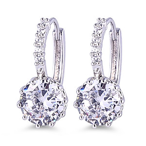 GULICX Silver Tone White Cubic Zirconia Round Jewellery Hoop Lever Back Huggie Earrings