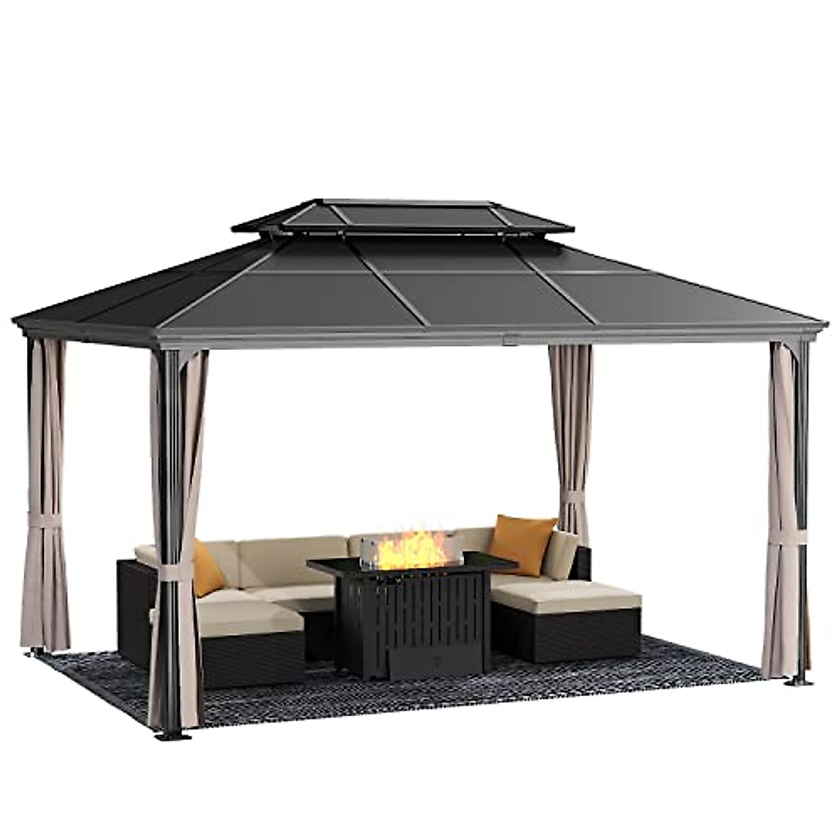 Devoko 10X13 FT Hardtop Gazebo Double Polycarbonate Roof Outdoor Canopy Gazebo with Nettings and Curtains Aluminum Frame for Patios, Gardens, Lawns (10' x13' Double Polycarbonate Roof)