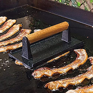 Blackstone 1543 Outdoor Griddle Breakfast Preparation Kit with Pancake Batter Dispenser, Cast Iron Bacon Press, and 2 Non Stick Steel Egg Rings