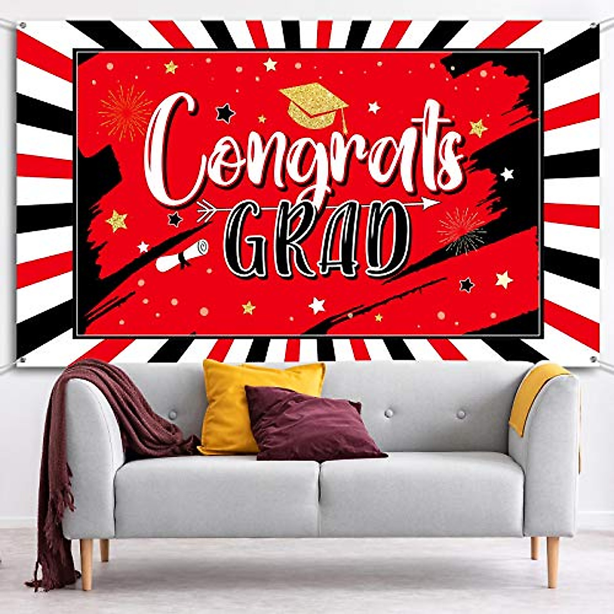 2023 Graduation Decorations Party Backdrop Large Banner for Class, Grad Photography Background Congrats Sign Graduation Favors Supplies and Prom Booth Indoor Outdoor (Red)