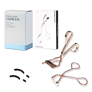 Eyelash Curler, Golden Eyelash Makeup Tools Set with Eyelash Curler, Mini Eyelash Curler, Black Silicone Refill Pads, Professional Lashes Curler, Stainless Steel, Fits Various Eye Lashes New