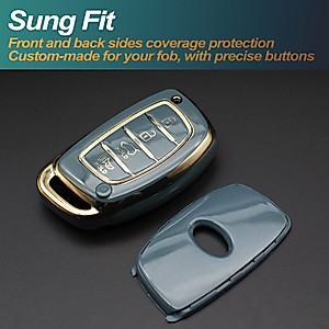 FEYOUN Key Fob Cover Compatible with Hyundai Elantra Elantra GT Ioniq Sonata Tucson Smart 4 Buttons TPU Remote Keyless Key Fob Case Protection Shell Accessories, Blue Gray