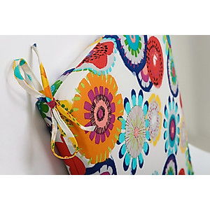 Pillow Perfect Bright Floral Indoor/Outdoor Solid Back 1 Piece Square Corner Chair Cushion with Ties, Deep Seat, Weather, and Fade Resistant, 36.5" x 18", Blue/Ivory Crosby, 1 Count