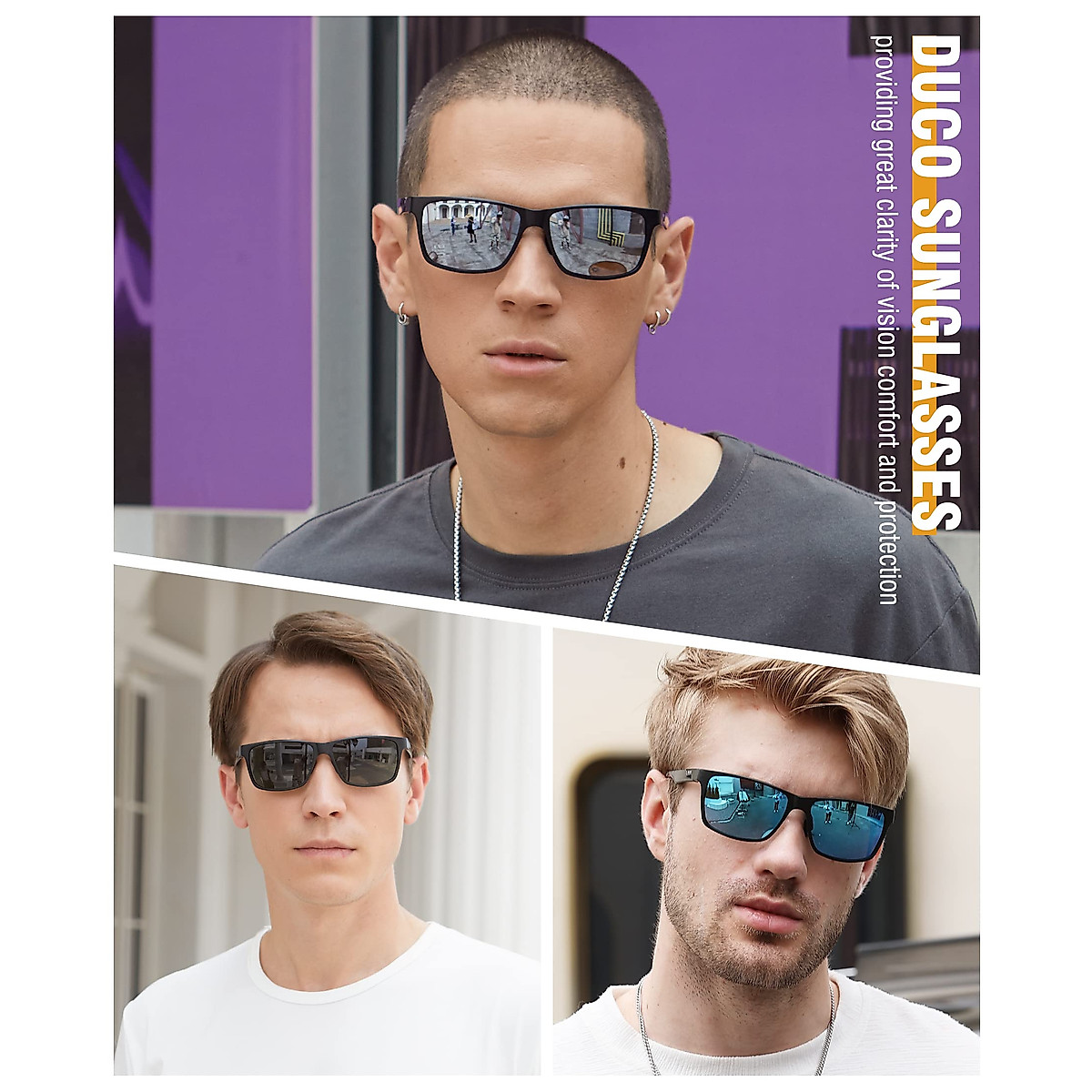 DUCO Square Polarized Sunglasses for Men LightWeight Carbon Fiber UV400 Protection Sun Glasses 8206