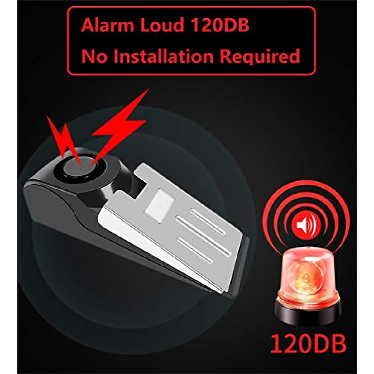 Door Stopper Alarm Security, Portable Door Wedge Stop, Door Jammer Security Devices Alarms for Home Travel Apartment or Dorm Office, Safety Tools Door Stop with 3 Levels Alarm 2 Pack Black