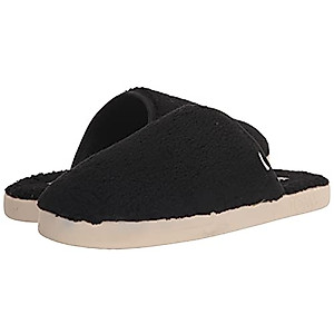 TOMS Men's Harbor Slipper, Black Faux Shearling, 10.5