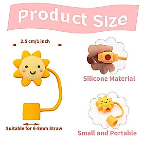 6 Pieces Silicone Straw Cover Cute Straw Tips Cover Reusable Silicone Straw Toppers for 6-8 mm Straw Protector, Anti-dust Airtight Seal Splash Proof (Not include Straw)