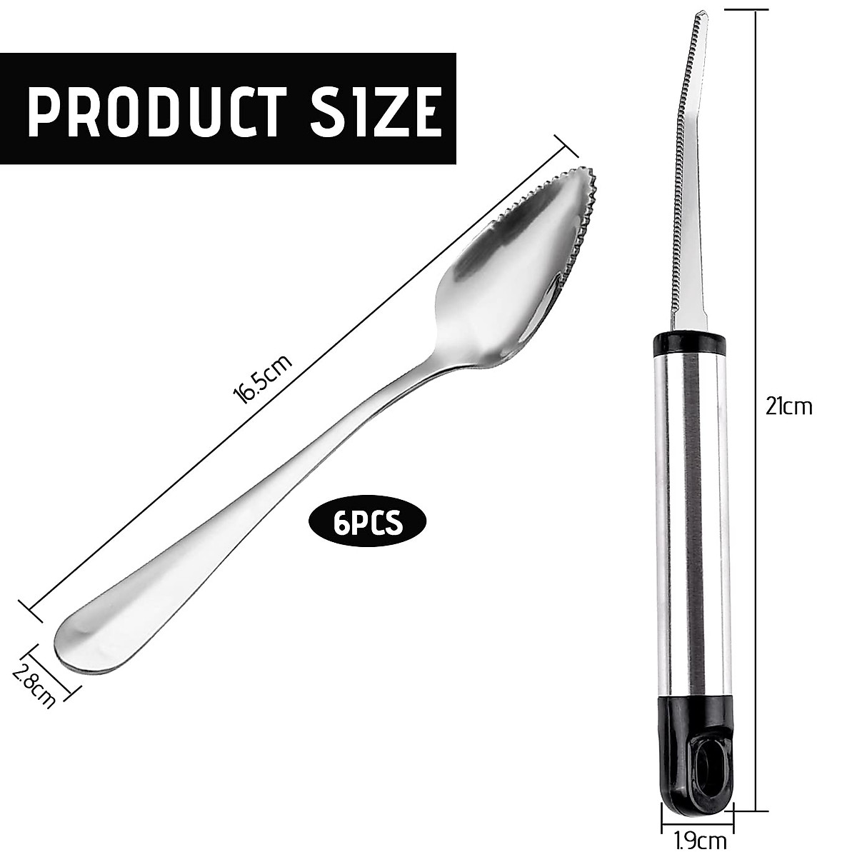 WXJ13 7 PCS Grapefruit Spoons and Grapefruit Knife, Stainless Steel Grapefruit Dessert Spoon Serrated Grapefruit Utensils Tools for Citrus Fruits Kiwi Lemon Desserts Salads