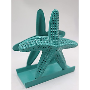 Nautical Starfish Lunch Dinner Metal Napkin Holder Kitchen Napkin Beverage Cocktail Ocean Coastal Napkin Holder By The Metal Magician (Distressed Green)