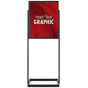 Sign Holder Stand for Floor with Top-loading Design, Includes 2 Non-glare Lenses for Double-sided Presentations, Poster Frame Display Fixture for 22" x 28" Graphics, Black, Aluminum