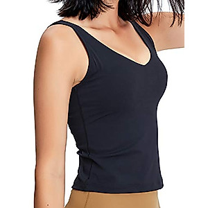 POSHDIVAH Women Sports Bra Longline Padded Tank Top Naked Feeling Workout Fitness Running Yoga Tops Black Medium