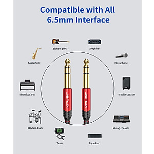 JSAUX 1/4 Inch Guitar Instrument Cable 4FT, 6.35mm (1/4) TRS to 6.35mm (1/4) TRS Stereo Audio Cable Male to Male Straight-to-Straight for Electric Guitar, bass Guitar, Electric Mandolin-Red