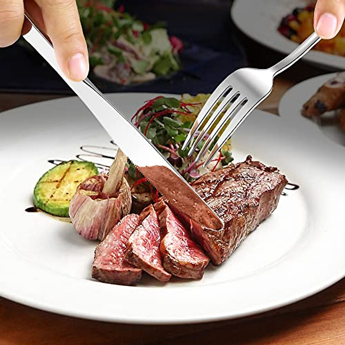 Silverware Set for 12, CXJY 60-Piece Stainless Steel Flatware Cutlery Set, Square Edge Kitchen Utensil Include Knives/Forks/Spoons, Tableware for Home/Hotel, Mirror Polished Dishwasher Safe