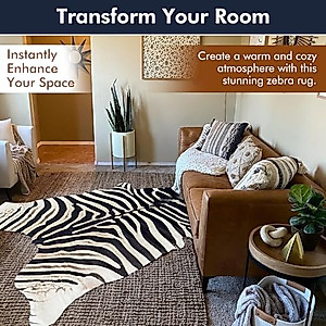 Tumbleweed Velvet Black, Ivory & Beige Synthetic Zebra Rug - Luxurious Zebra Print Rug Available in Multiple Sizes for Versatile Decor - Large 6' x 8'