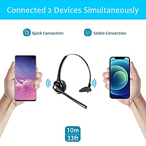 Golvery Bluetooth Headset with Mic for Phone, Office Wireless On-Ear Headphones for Office Call Center PC Skype, Noise Cancelling Mic, 15 Hours Talking Time, 200 Hrs Standby, Multi-Point, Mute ON/Off