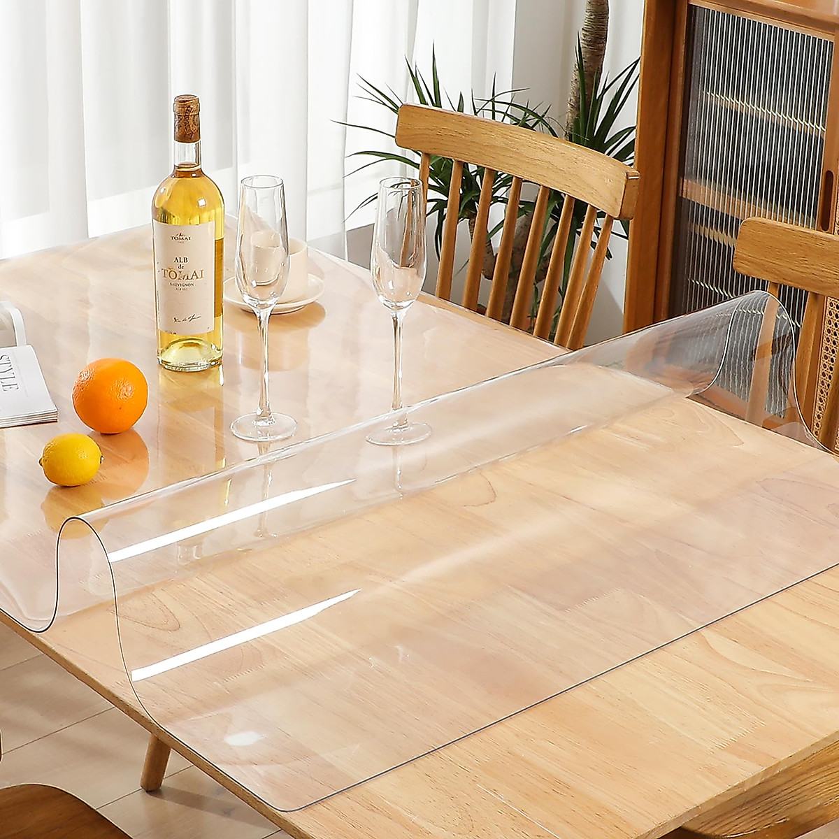 MOCAL Clear Plastic Kitchen Countertop Cover Mat Table Protector Cover Wooden Furniture Tablecloth Wipeable Vinyl PVC Coffee End Table Chair Floors Pad Scratch proof