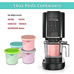HOTUT Ninja Creami Containers,4 Pack Replacement Pints and Lids+4 Scoops Dishwasher Safe Compatible with NC301,NC300,NC299AMZ,CN305A and CN301CO Series Ninja Ice Cream Makers (Not Fit for NC501)