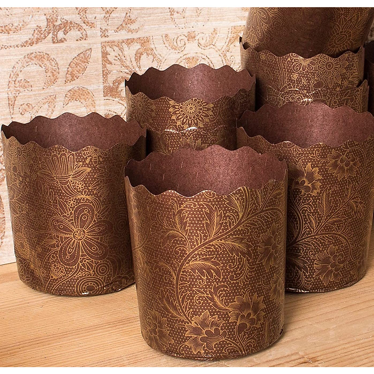 8 oz Panettone Paper Mold | 25 Pack | Easter Bread Paper Mold - Round Italian Non Stick Panettone Paper Baking Molds - Brown Design W 3.55 x H 3.35-In by SHSH trade group