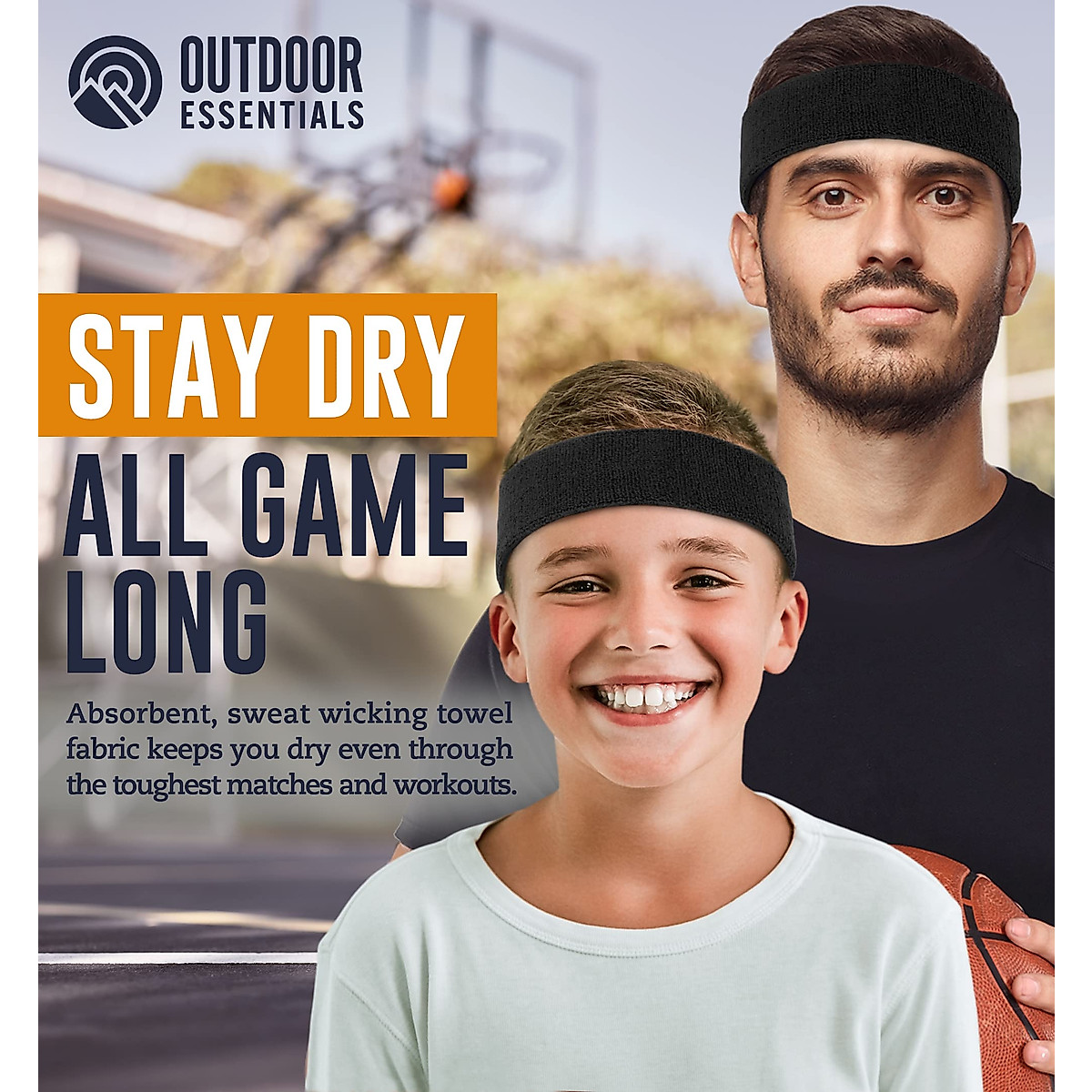 OutdoorEssentials Sweat Bands Headbands Men - Sweatbands for Women - Sports Headband - Sweat Absorbing Headband - Black, One Size - Hiking