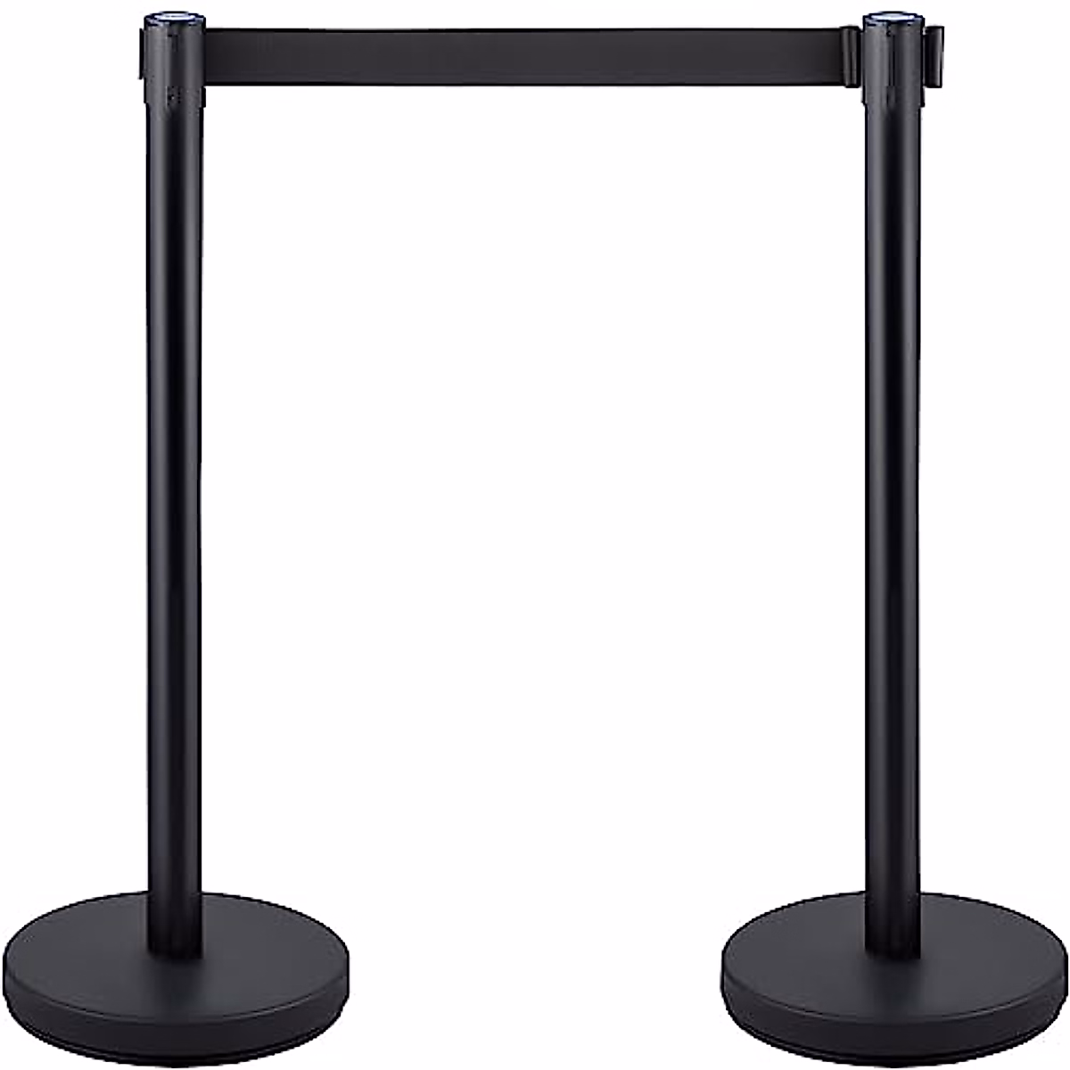 VEVOR Crowd Control Stanchion Set, Stanchion Set with 6.6 ft/2 m Black Retractable Belt, Black Crowd Control Barrier w/Concrete and Metal Base - Easy Connect Assembly (4)