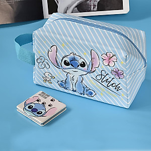 ENENSET Stitch Travel Cosmetic Bag, Large Capacity Cartoon Cosmetic Pouch Makeup Bag with Zipper, PU Travel Toiletry Bag Makeup Accessories Organizer