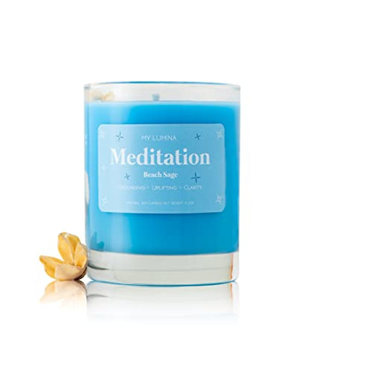 My Lumina Meditation Aromatherapy Candle w/Clear Quartz Crystal Inside, Beach Sage Relaxing Calming Positive Peace Energy, Soy Wax Blue Scented Candle for Home,Bath,Bathroom,Yoga,Self Care,Gift,Women