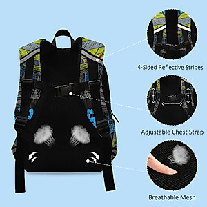 Glaphy Green Monster Truck Kids Toddler Backpack for Boys Girls, Children Bag Preschool Bookbag with Chest Strap for Daycare Kindergarten Travel